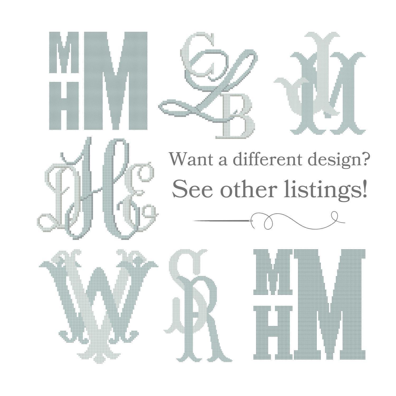 Custom Monogram Needlepoint Chart Personalized Counted Cross Stitch ...