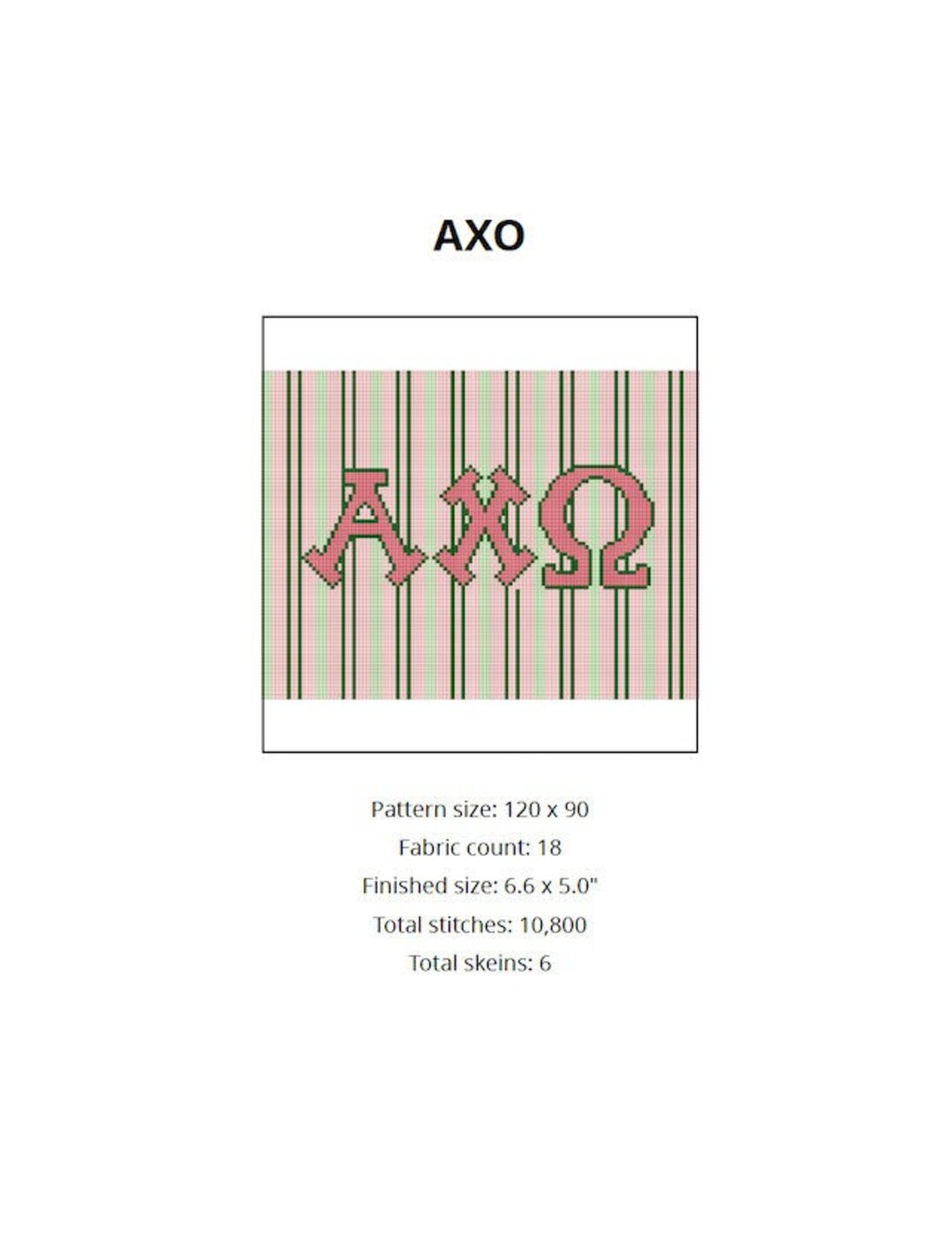 AXO Alpha Chi Omega Sorority Greek Letter Needlepoint Chart Cross ...