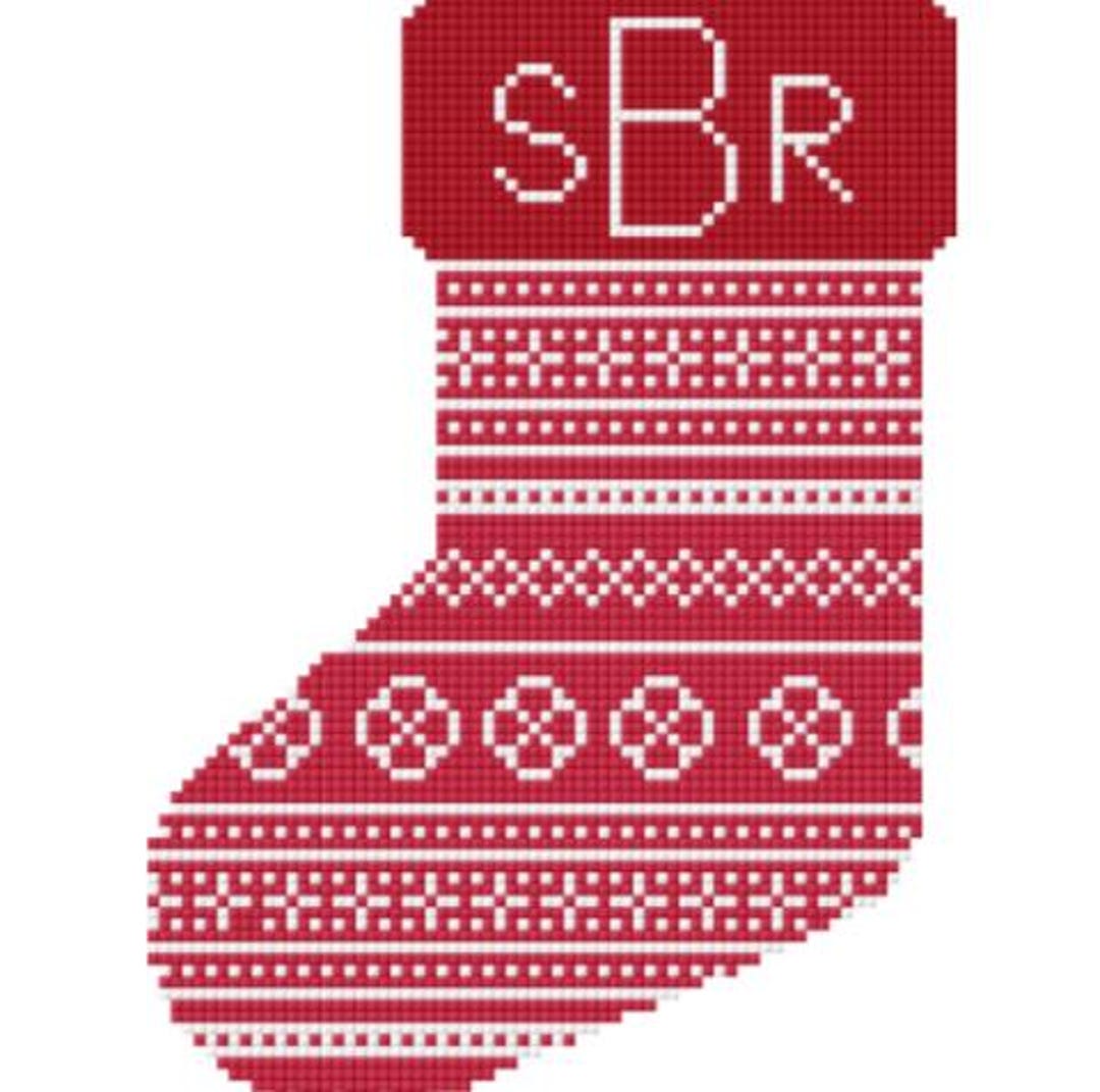 Custom Monogram Mini Christmas Stocking Needlepoint Chart Digital ...