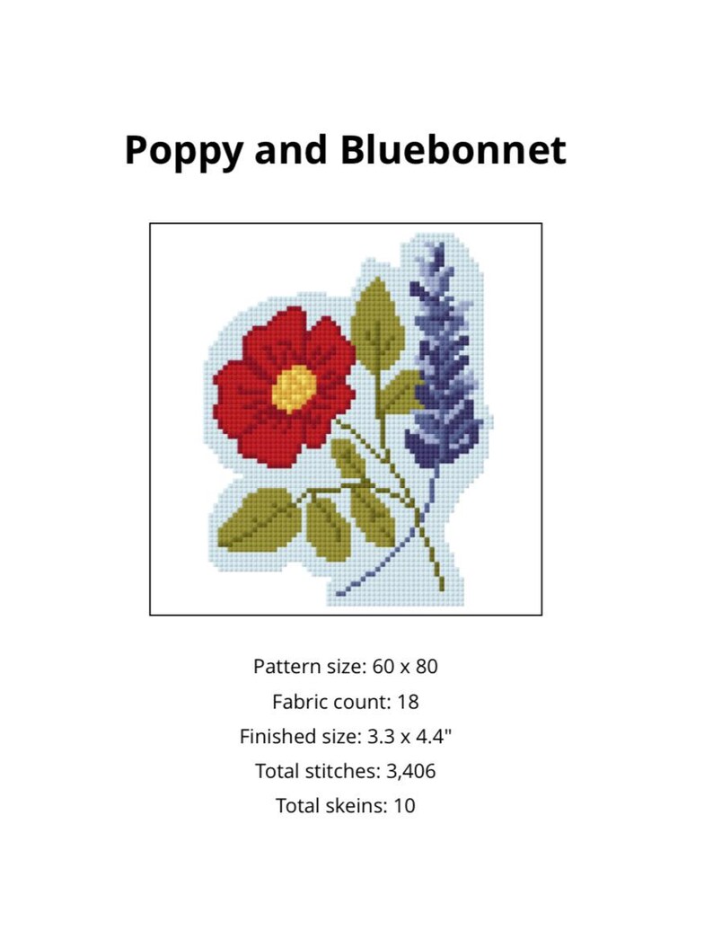 Poppy and Bluebonnet Needlepoint Pattern • Floral Ornament Design ...