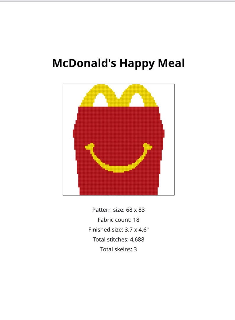 Mcdonald's Happy Meal Christmas Tree Ornament Needlepoint Chart Digital ...
