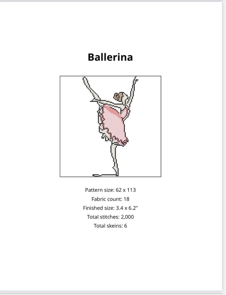Ballerina Needlepoint Design Idea Chart Cross Stitch Pattern Digital ...