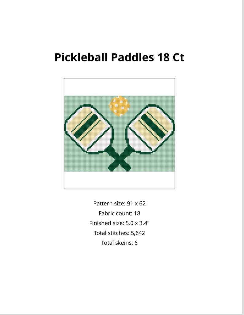 Pickleball Needlepoint Chart Pickleball Cross Stitch Pattern Digital ...