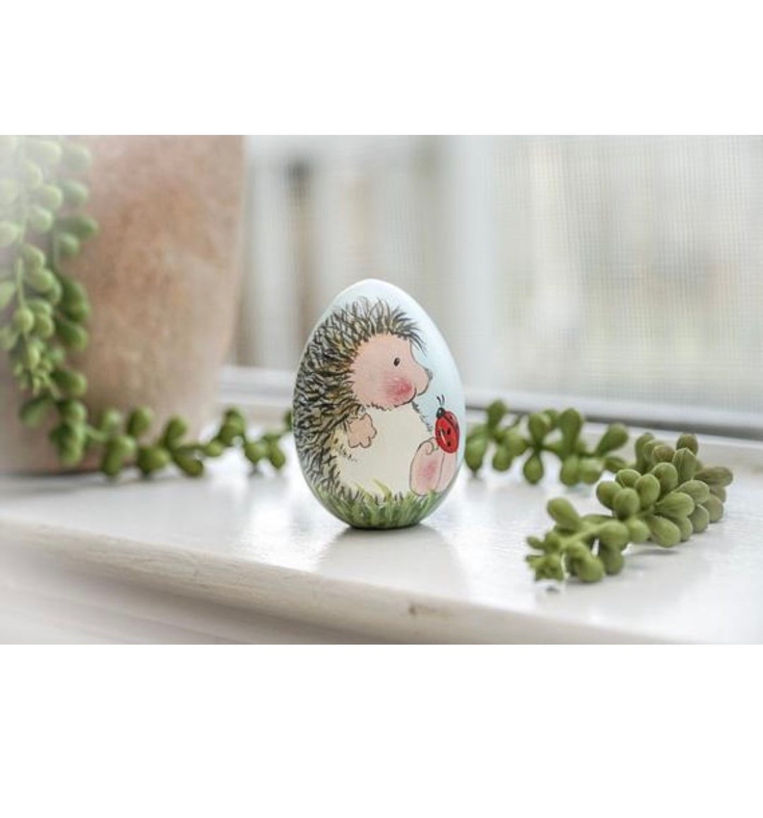 Hedgehog, Hedgehog Gift, Hand Painted Hedgehog, Hand Painted Wood Egg ...