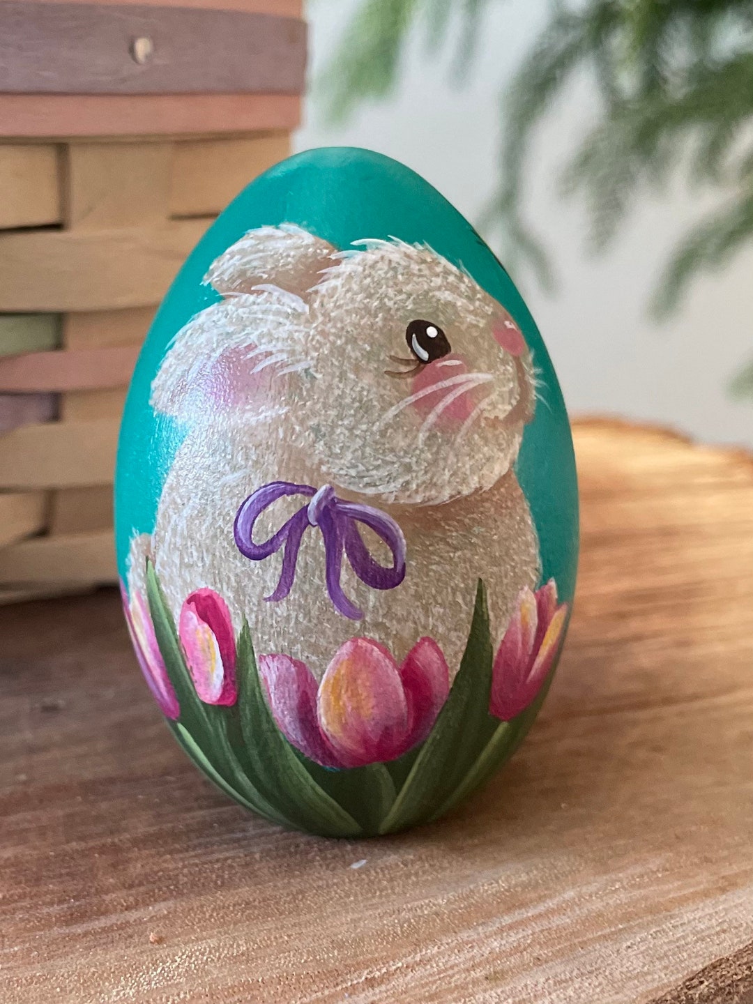 Bunny, Hand Painted Bunny, Bunny Gift, Hand Painted Wood Egg, Easter ...