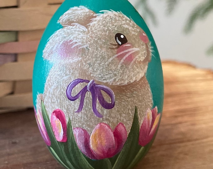 Bunny, Hand Painted Bunny, Bunny Gift, Hand Painted Wood Egg, Easter ...