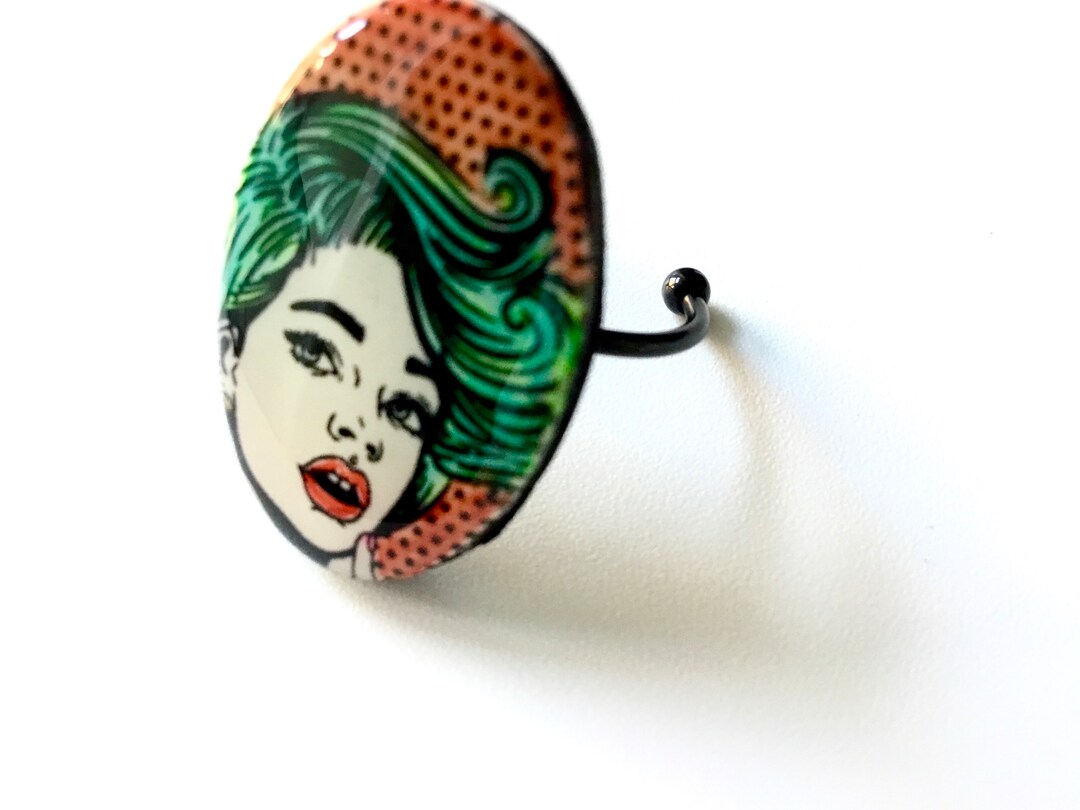 Ring Pop Art for Women, Comic Book Jewelry, Lichtenstein, Handmade ...