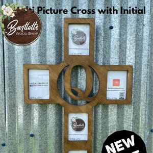 Multi Picture Frame Cross With Initial - Hand Cut on Scroll Saw - Cross ...