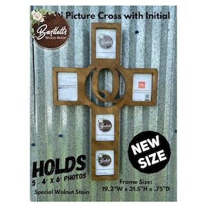 Multi Picture Frame Cross With Initial - Hand Cut on Scroll Saw - Cross ...
