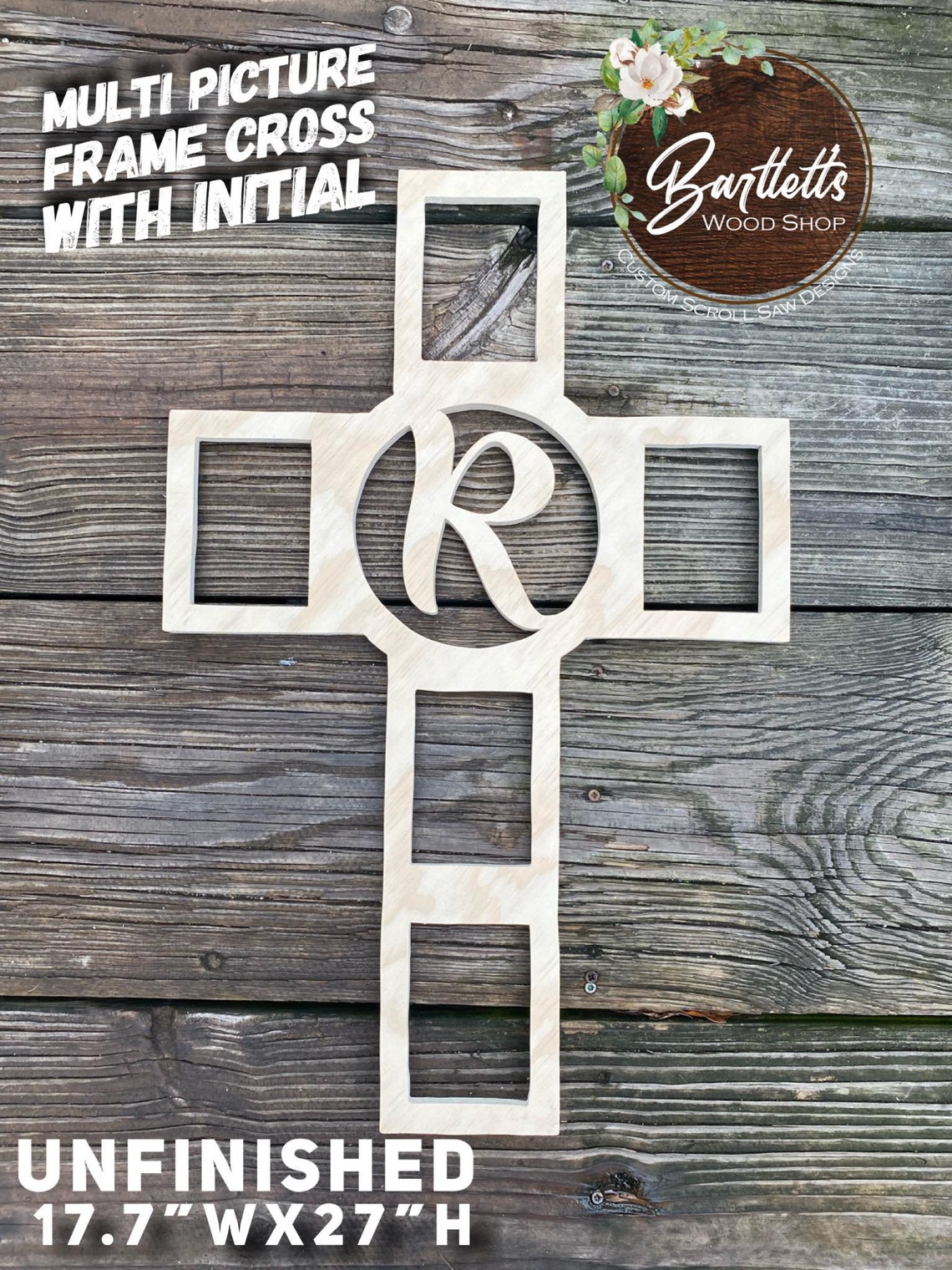 Multi Picture Frame Cross With Initial Hand Cut on Scroll - Etsy