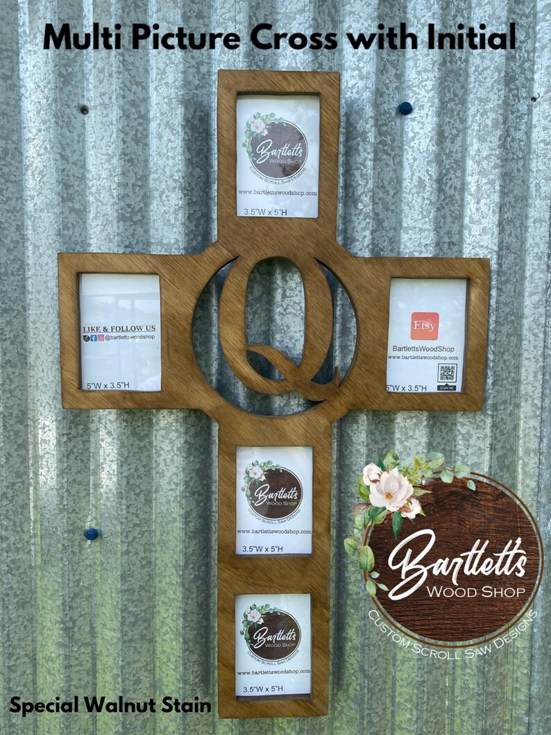 Multi Picture Frame Cross With Initial Hand Cut on Scroll - Etsy