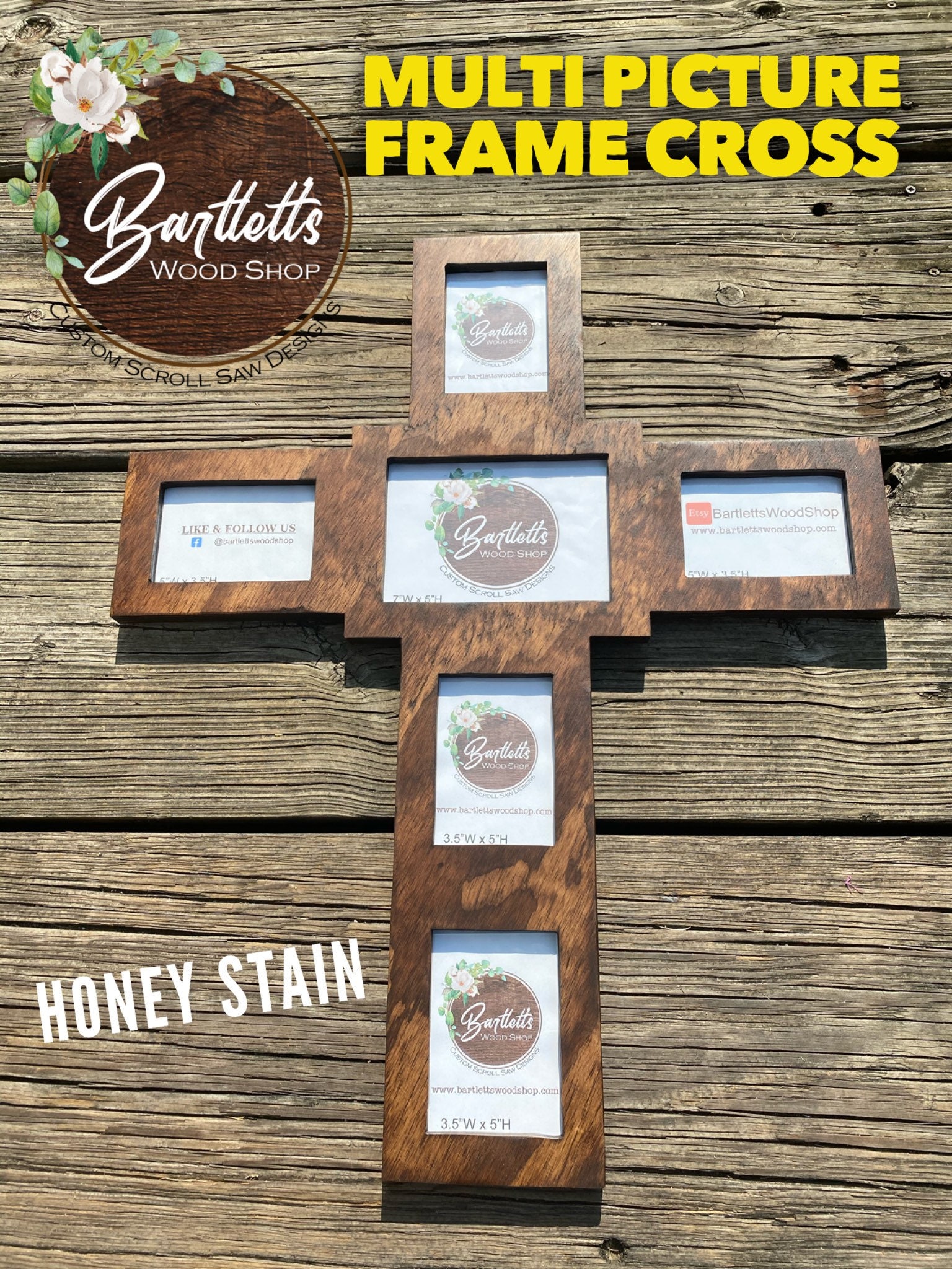 MEDIUM Multi Picture Frame Cross - Hand Cut on Scroll Saw - Cross ...