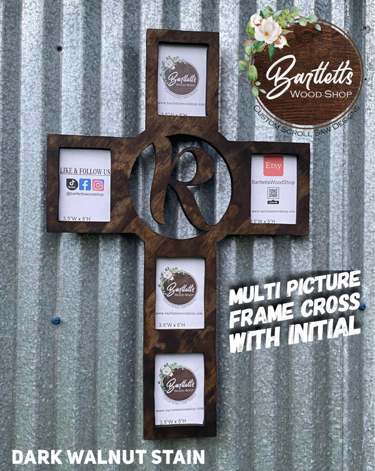 Multi Picture Frame Cross With Initial Hand Cut on Scroll Saw Cross ...