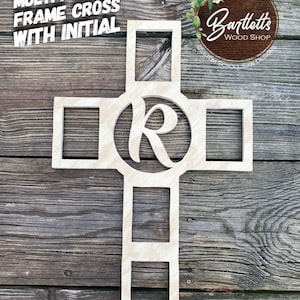 Multi Picture Frame Cross With Initial - Hand Cut on Scroll Saw - Cross ...