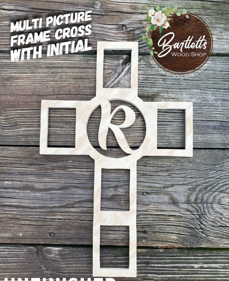 Multi Picture Frame Cross With Initial - Hand Cut on Scroll Saw - Cross ...