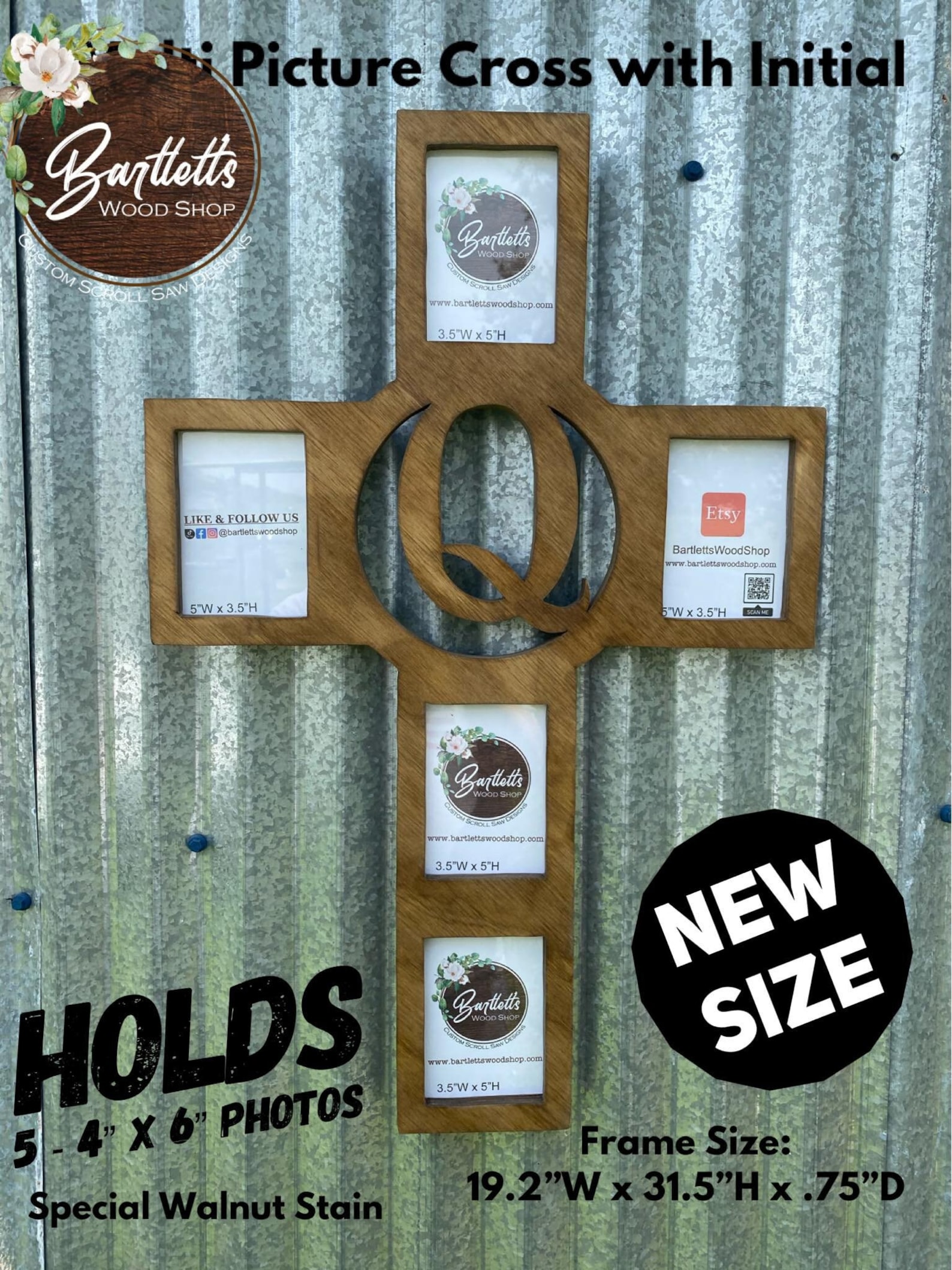 Multi Picture Frame Cross With Initial - Hand Cut on Scroll Saw - Cross ...