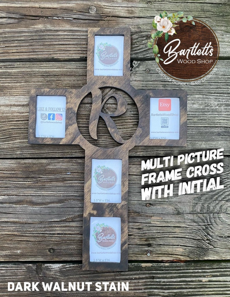 Multi Picture Frame Cross With Initial - Hand Cut on Scroll Saw - Cross ...