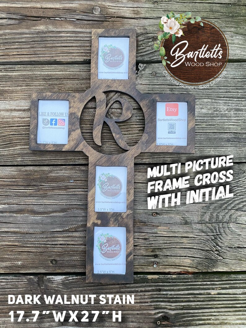 Multi Picture Frame Cross With Initial Hand Cut on Scroll - Etsy
