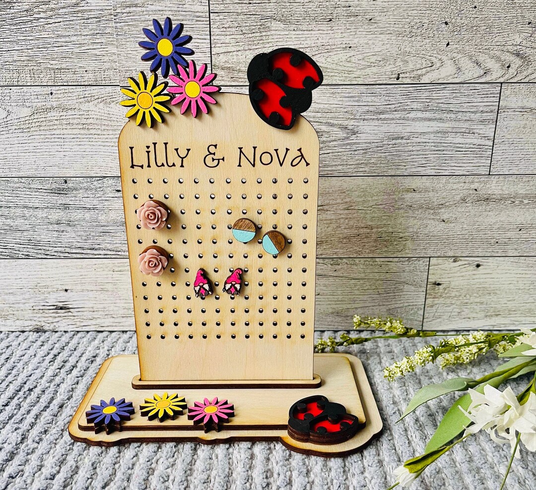Fileonly | Earring Holder Stand | Lady Bug and Daisies | Diy | DIGITAL ...
