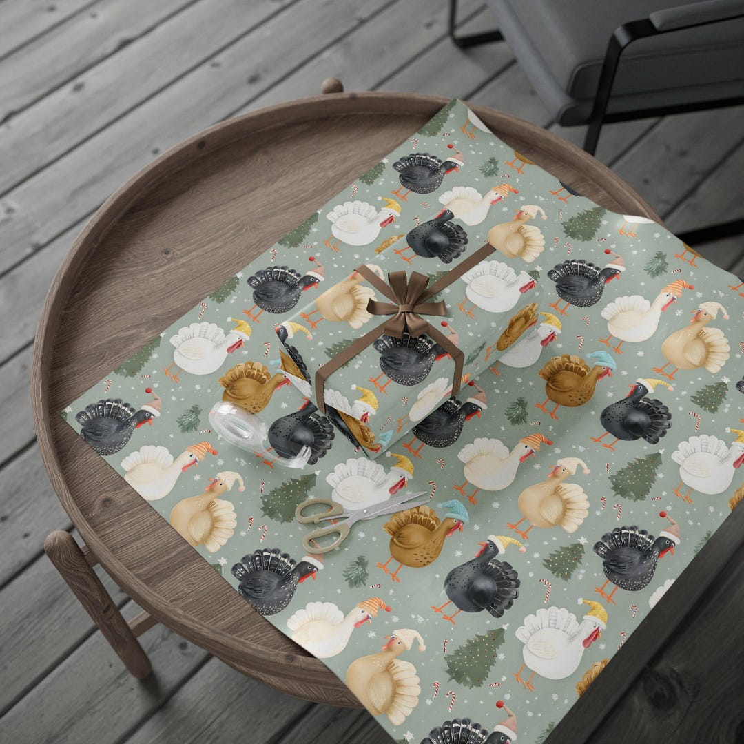 Festive Turkey Wrapping Paper, Cute Holiday Gift Wrap, Thanksgiving ...