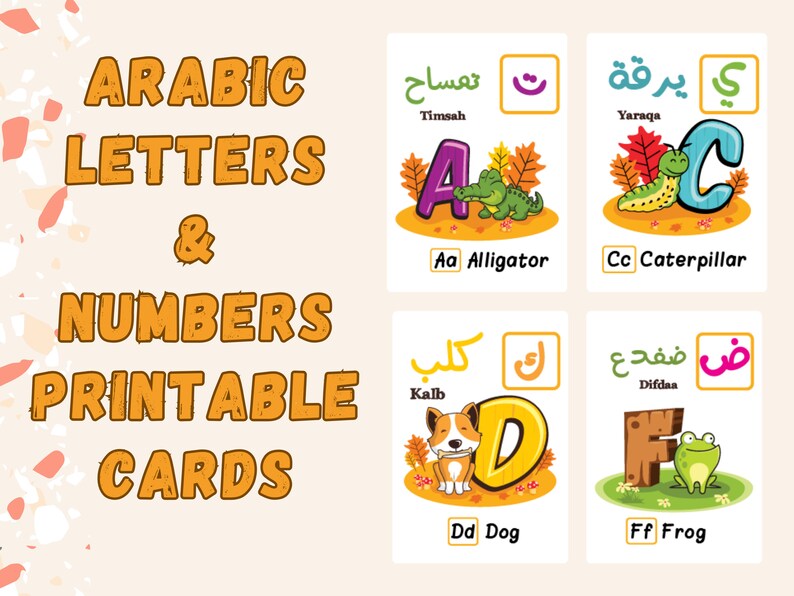 ARABIC Letters & Numbers Printable CARDS | Alphabet Fun Flashcards for ...
