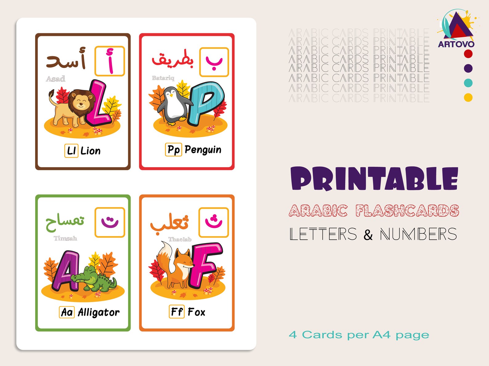 ARABIC Letters & Numbers Printable CARDS Alphabet Fun - Etsy