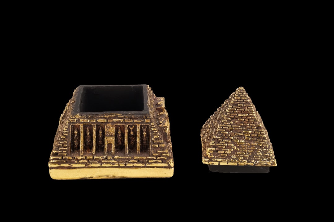 Vintage Pyramid Trinket Box Gold Leaf Hand Painted Ancient Egyptian ...