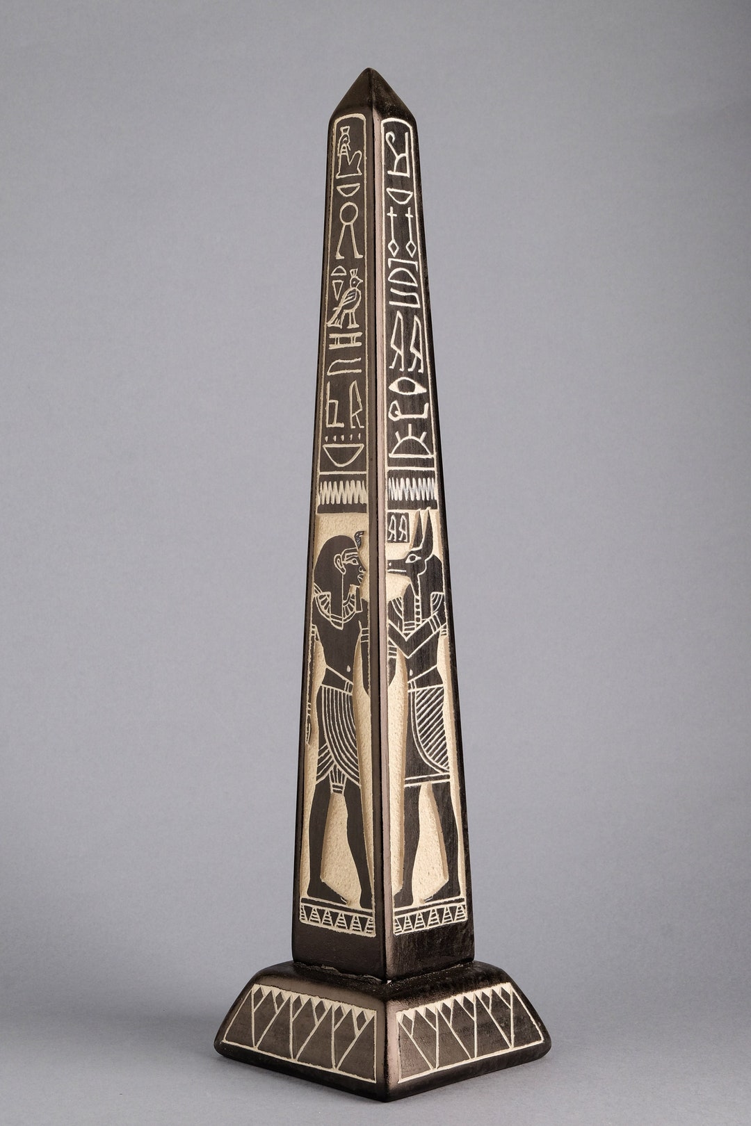 Ancient Egyptian Obelisk Black Sculpture Pharaonic Scenes Ancient Gods ...