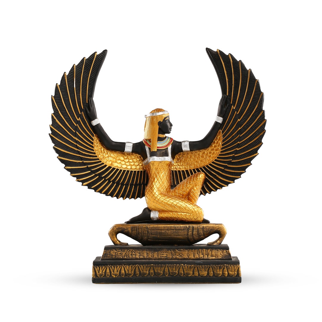 Ancient Egyptian Large Statue of Isis Wings Sitting on a Boat Symbol of ...