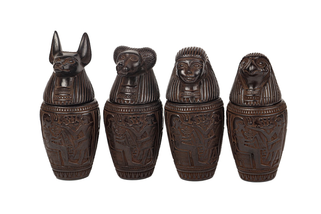 Egyptian Art Canopic Jars Set 4 Sons of Horus Black Stone Made in Egypt ...