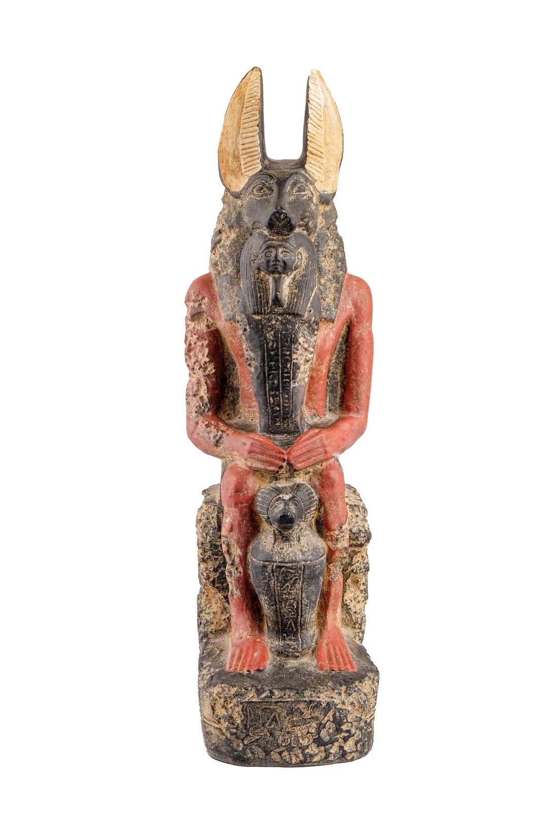 Seated Anubis Jackal Holding a Mummy Form With a Hapi son of Horus ...