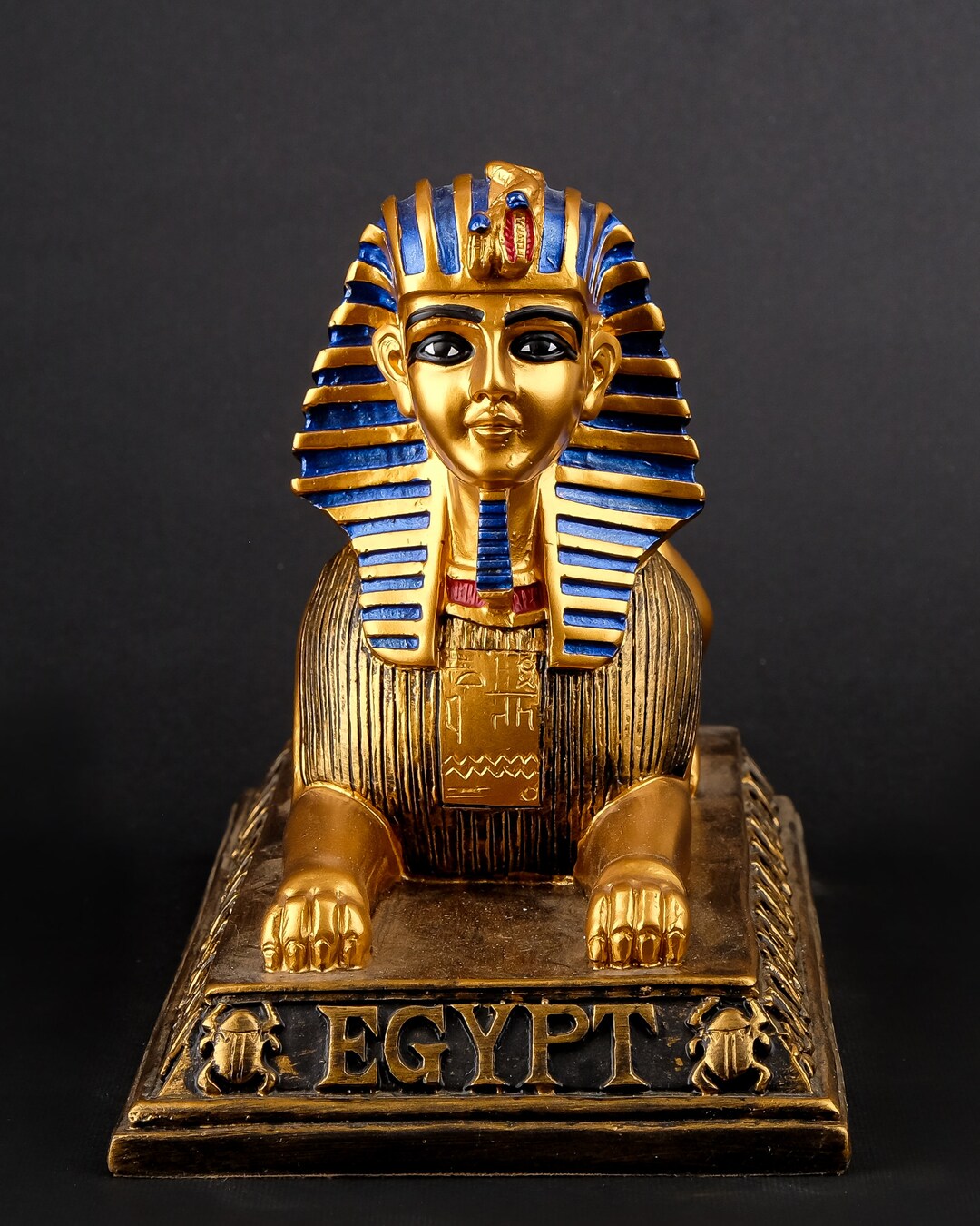 Ancient Egyptian Statue of Sphinx Heavy Stone Unique Painted Colored ...