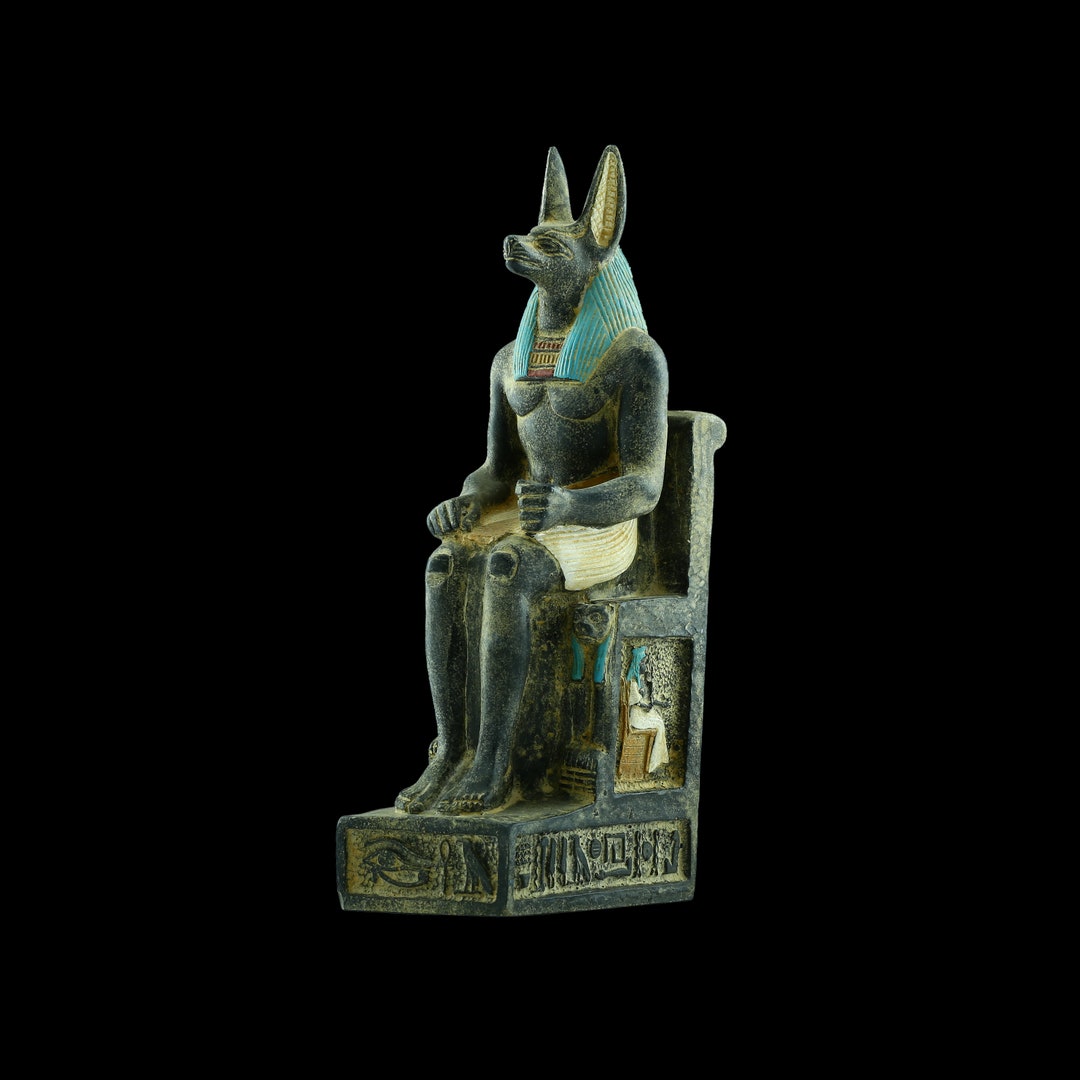 Statue of Egyptian God Anubis Seated on the Throne Heavy Stone Made in ...