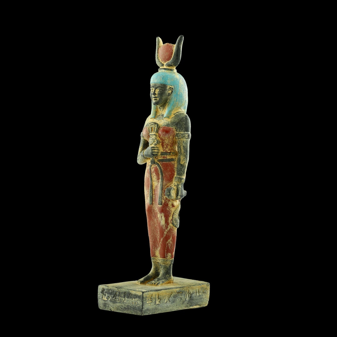 Ancient Egyptian Statue of Goddess Isis Holding a Sistrum Heavy Stone ...