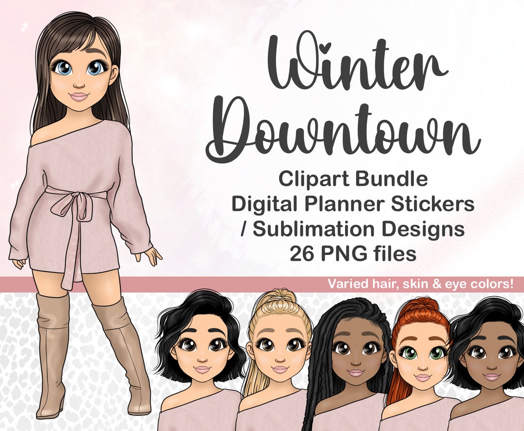 Cute Winter Dress Girl Clipart, Kawaii Fashion Girl PNG, Digital ...