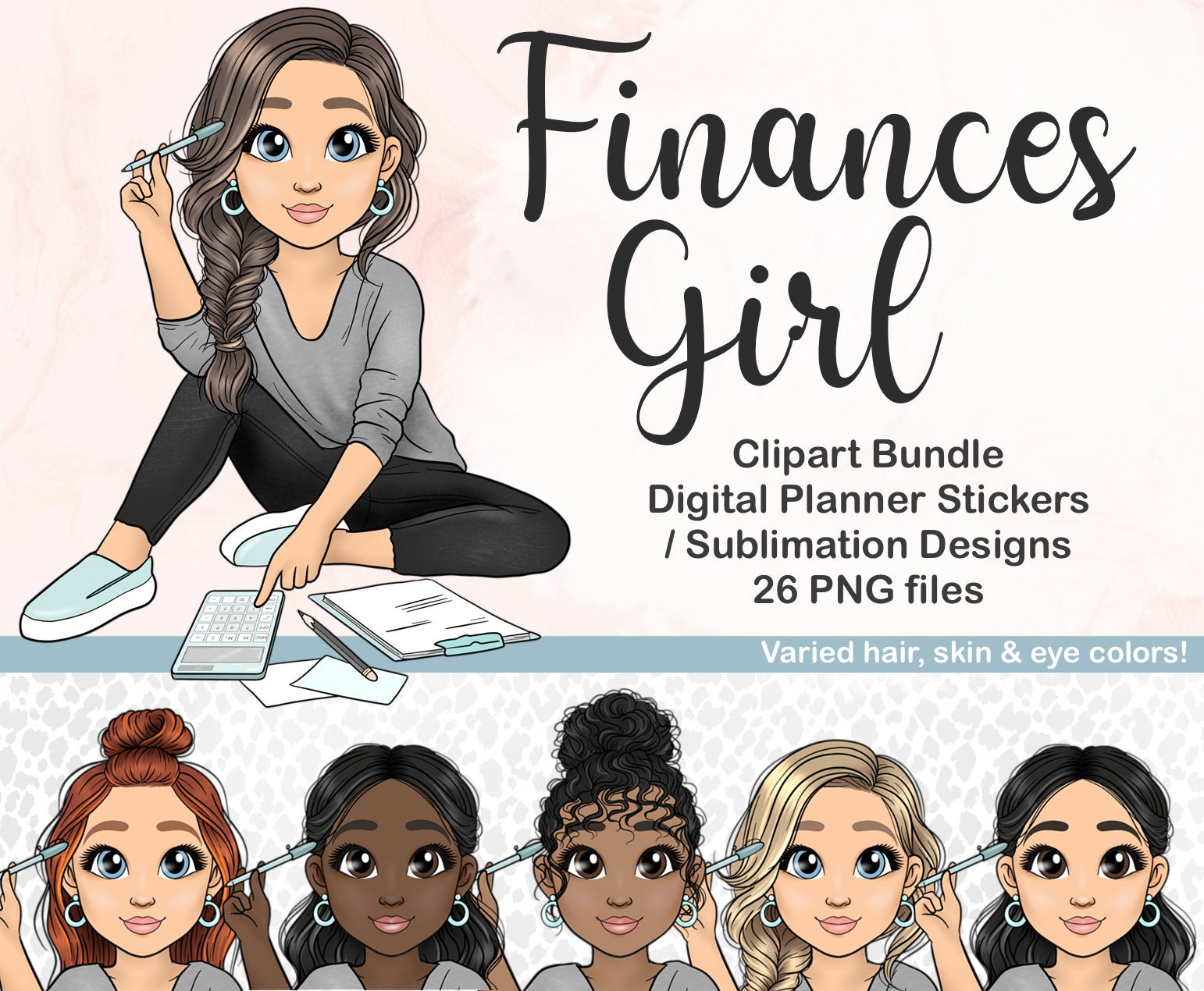 Finances Girl Clipart No Spend Budget PNG Daily Planner - Etsy