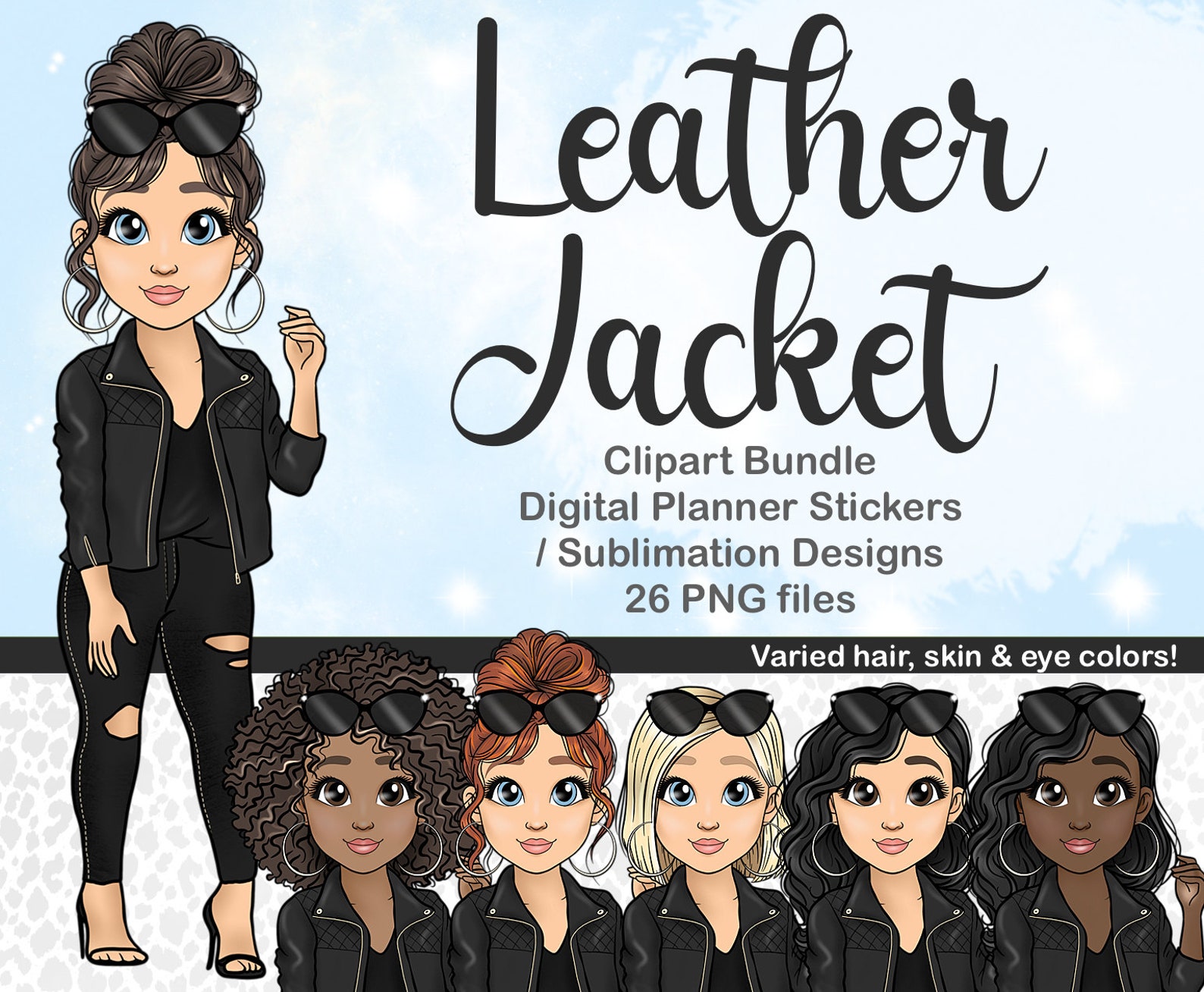 Leather Jacket Fashion Girl Clipart Black Jeans Woman PNG - Etsy
