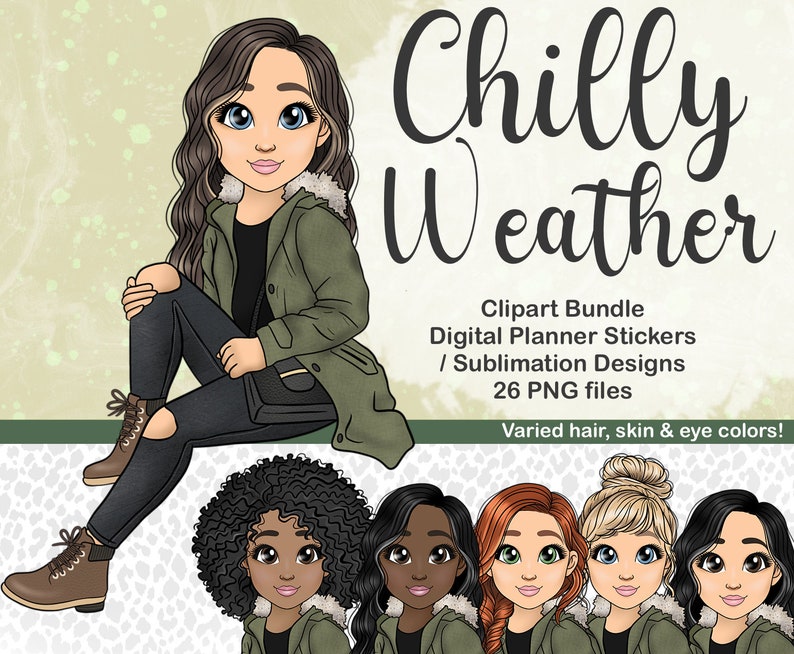 Fall Fashion Girl Clipart Kawaii Winter Jacket Woman PNG - Etsy