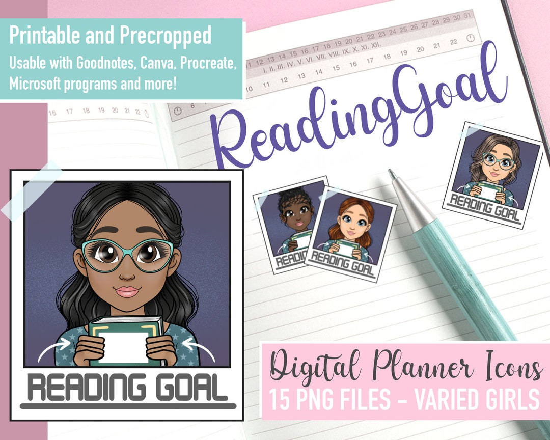 Mini Reading Goal PNG Icons, Book Girl PNG Files, Reading Tracker ...