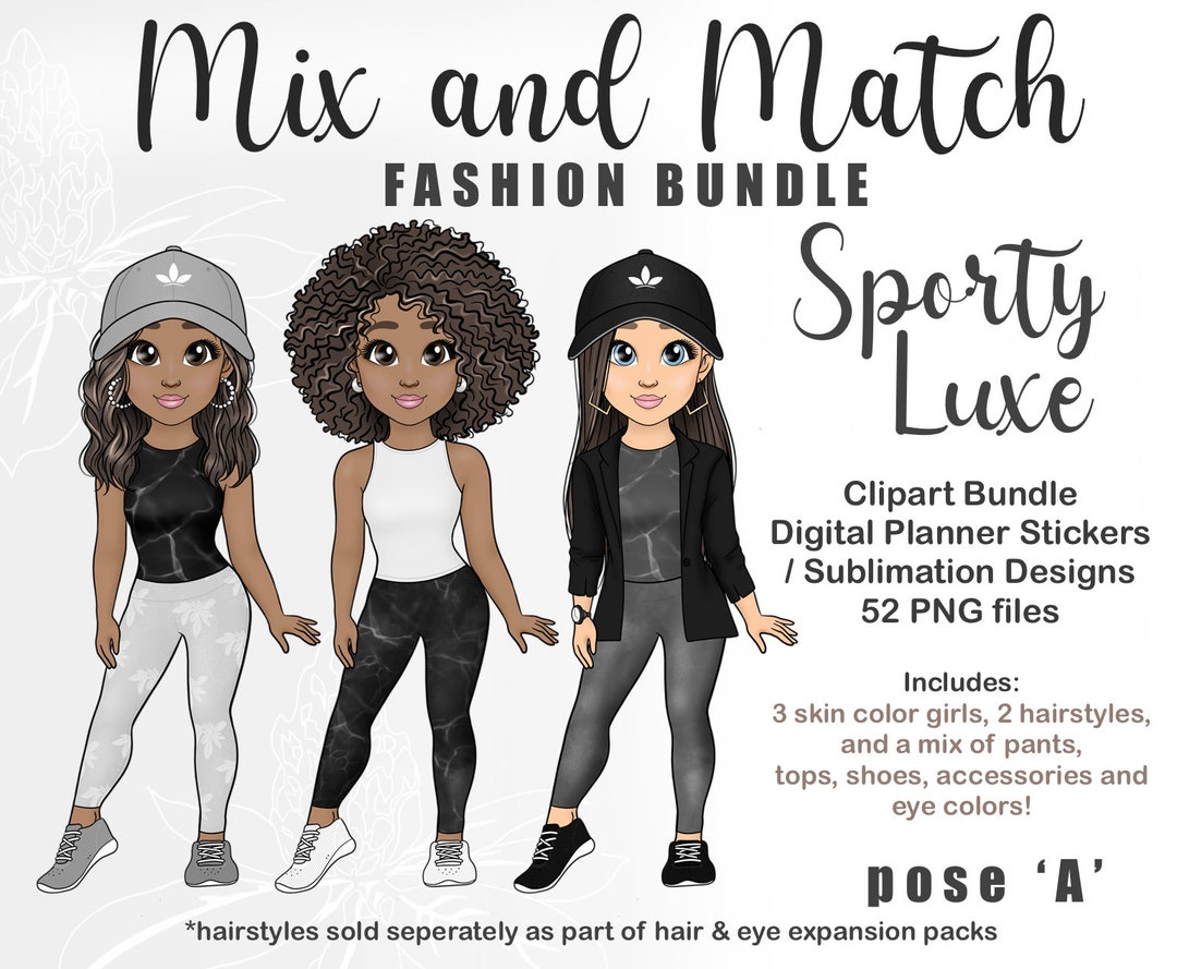 Customisable Mix Match Dress-up Dolls, Sporty Fashion Girl Clipart ...