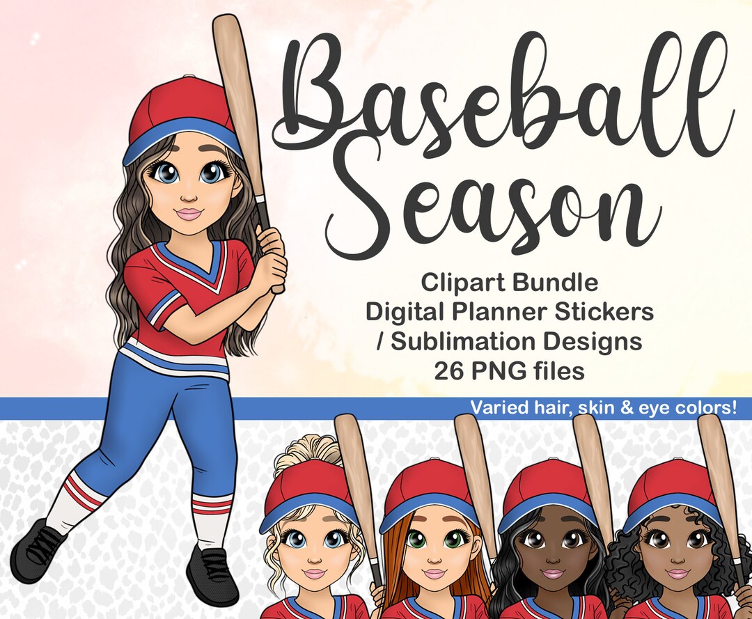 Baseball Girl Clipart, Cute Softball Sport Chibi PNG, Fall Digital ...