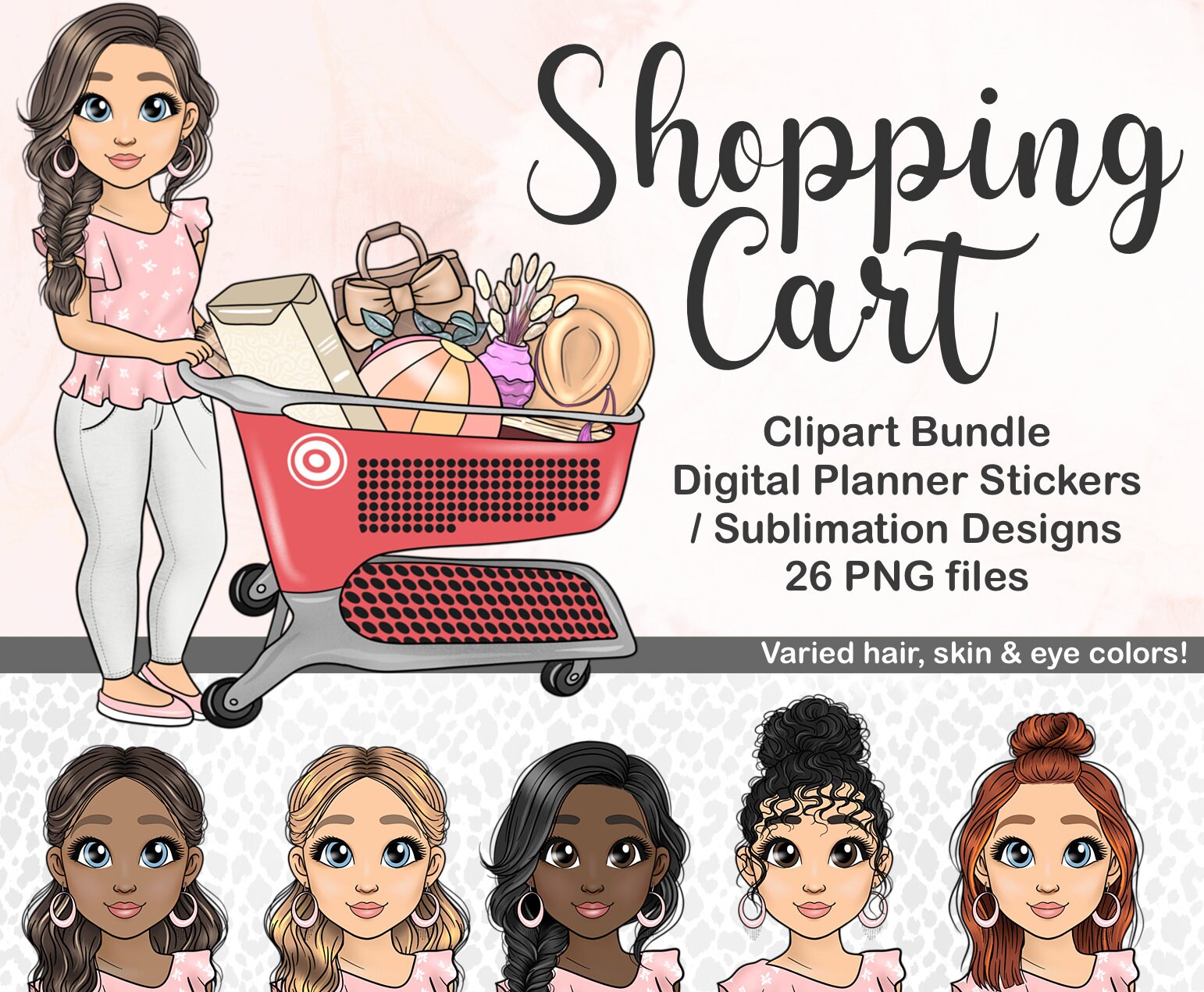 Shopping Cart Woman Clipart, Store Trolley PNG, Daily Planner Digital ...