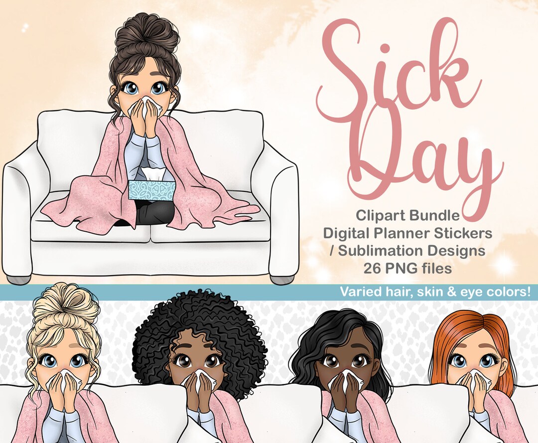 Sick Day Clipart, Cold and Flu Printable Sticker, Sad Girl Goodnotes ...