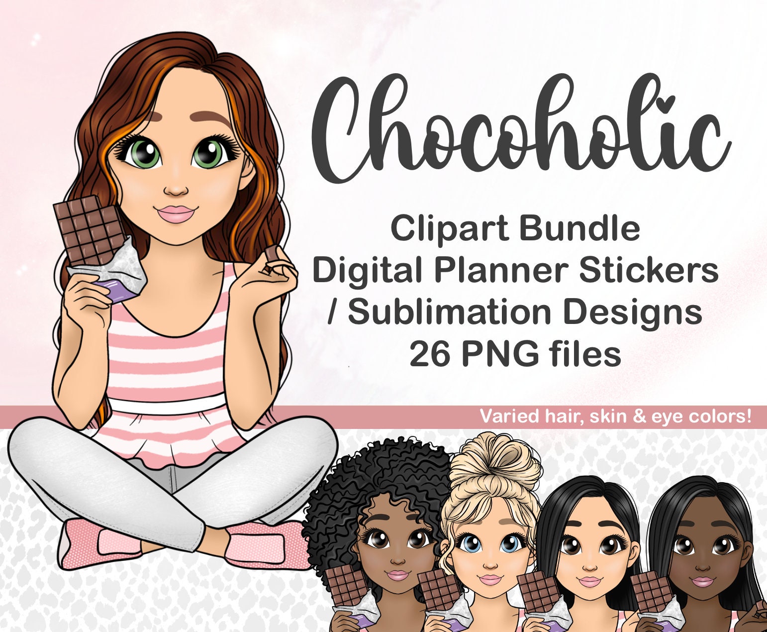 Cute Chocolate Clipart Kawaii Chocoholic Girl PNG Dessert - Etsy