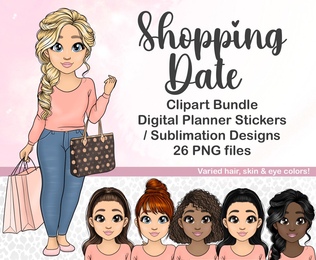Cute Shopping Day Girl Clipart, Kawaii Shopaholic Woman PNG, Mall ...