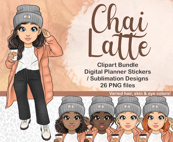 Girl Drinking Chai Latte Clipart Pumpkin Spice Latte Woman - Etsy