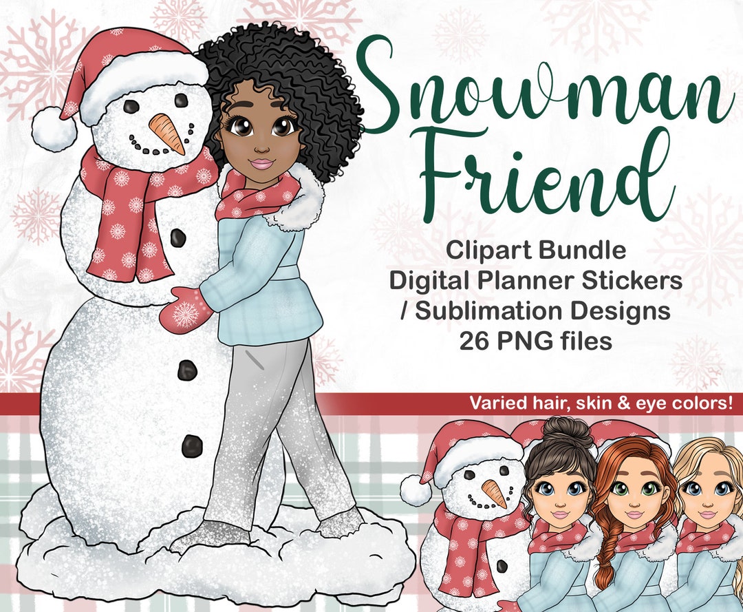 Kawaii Snowman Clipart, Cute Chibi in Snow PNG, Christmas Digital ...