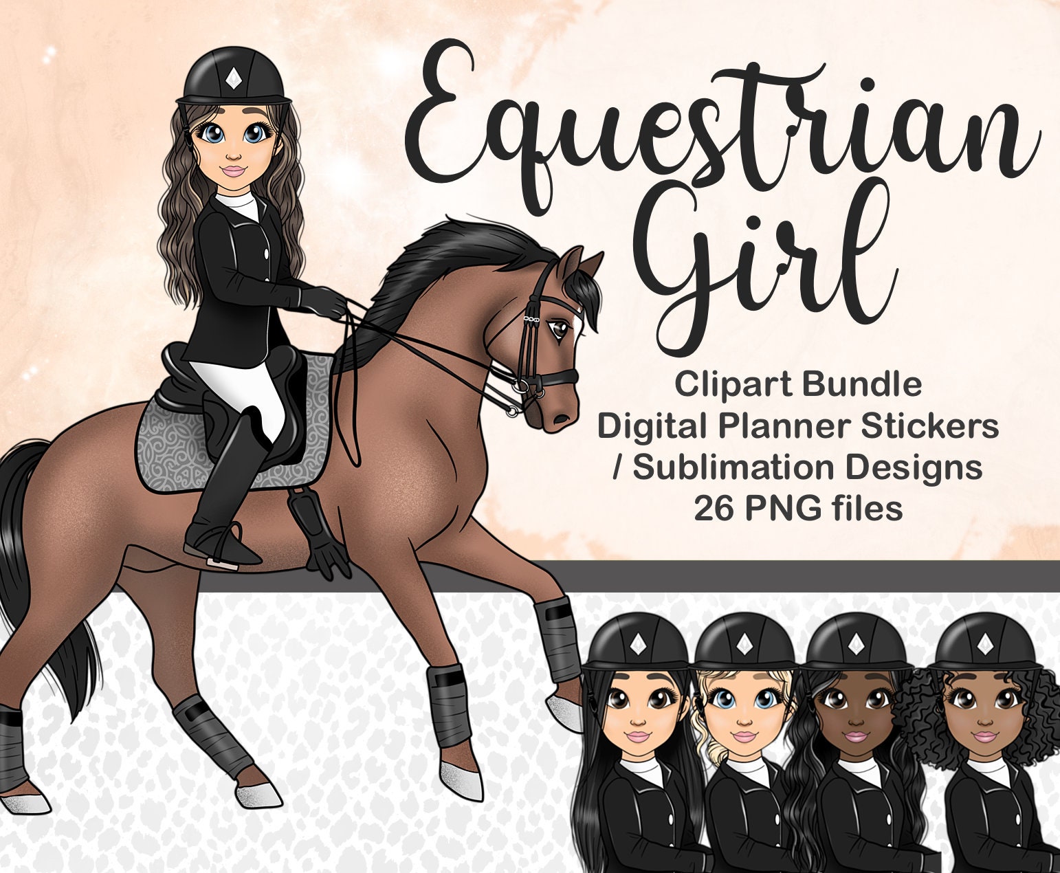 Equestrian Girl Clipart Horse Riding Woman PNG Pony Chibi - Etsy