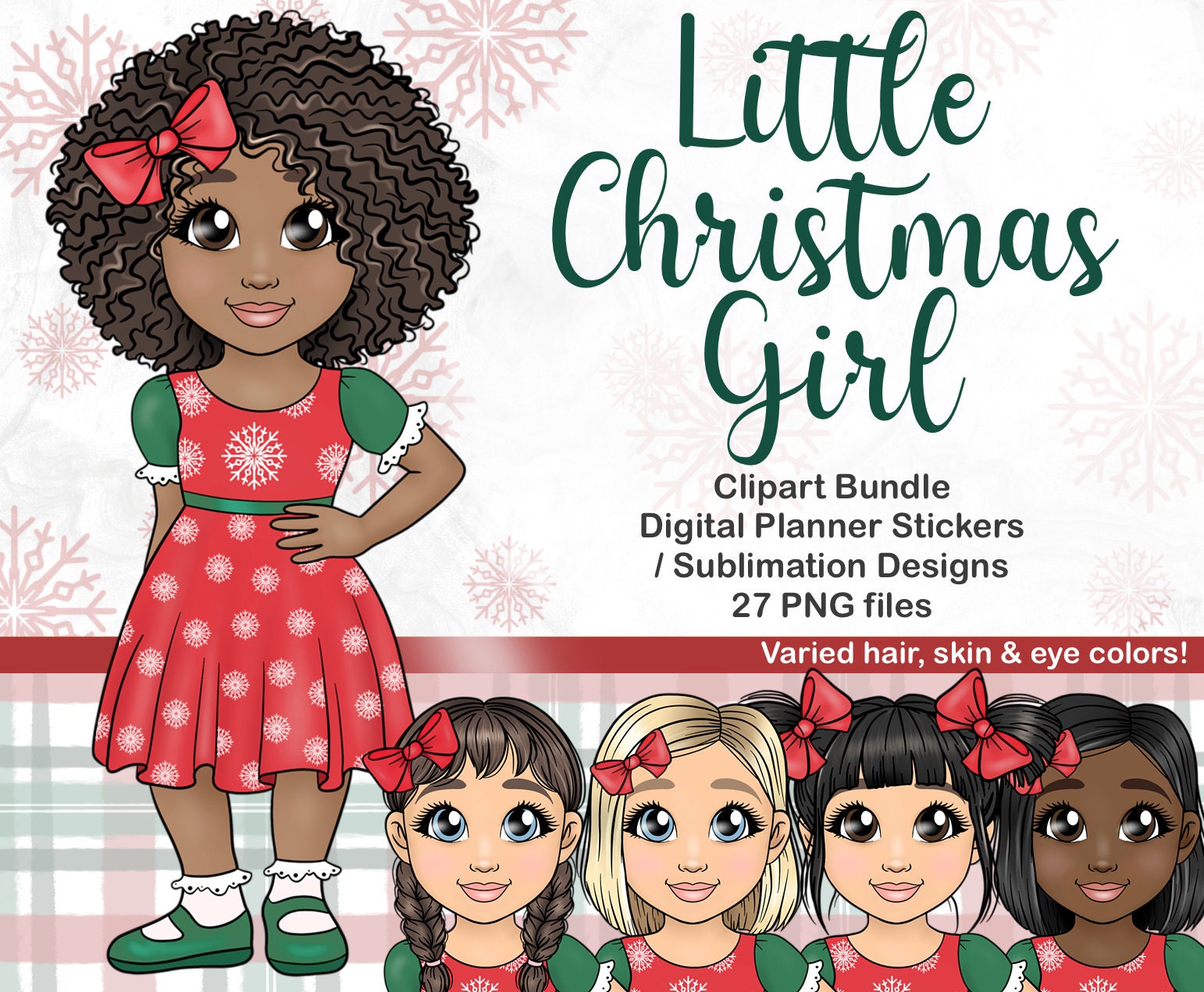 Cute Little Christmas Girl Clipart Young Schoolgirl PNG - Etsy