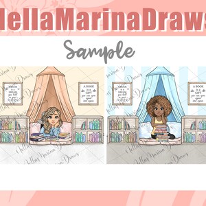 Bookworm Clipart Bundle, Girl Reading Books Planner Clipart Kit, Girl ...